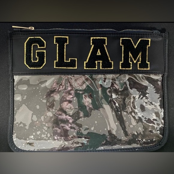 Bags | Black Varsity Letter Glam Black Nylon Clear Bag | Poshmark